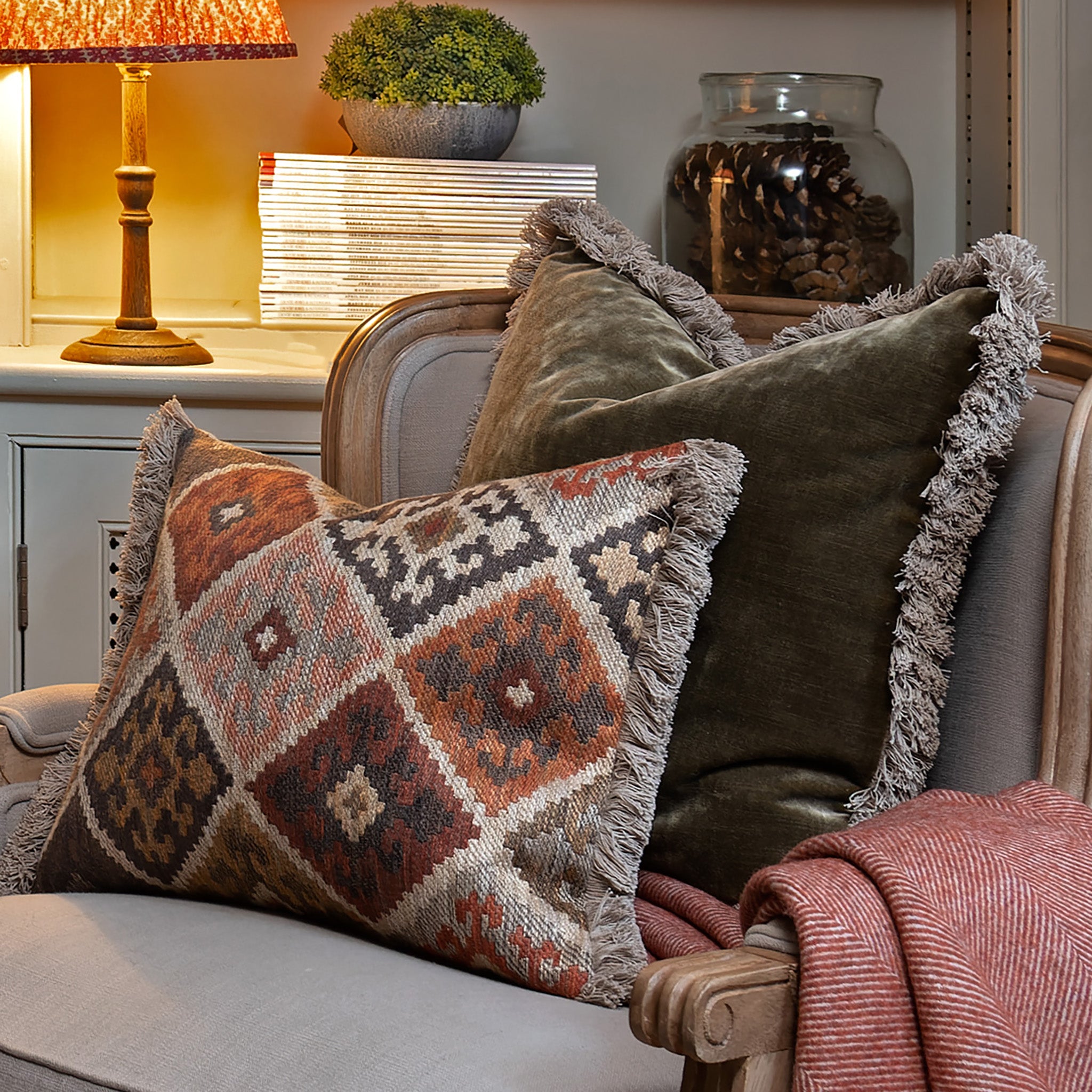 Antiqued Velvet Square Cushion Dark Olive – Bailey England